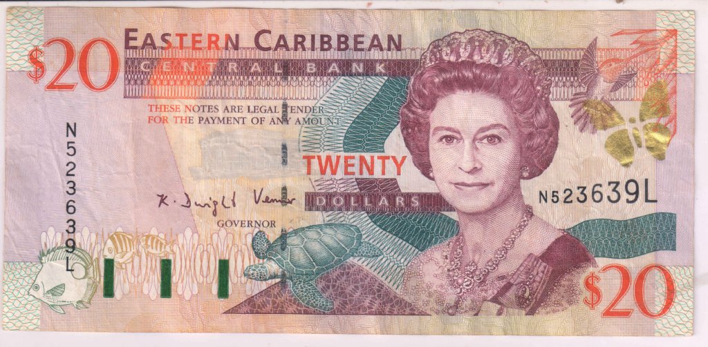 St. Lucia , East Caribbean -20 dollars Vf currency note - KB Coins ...
