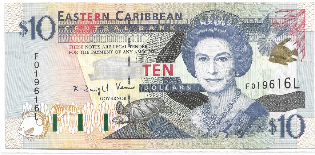 St. Lucia , East Caribbean -10 dollars Vf currency note - KB Coins ...