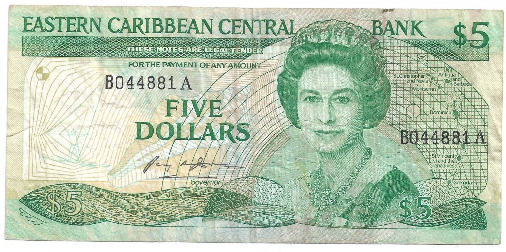 Antigua East Caribbean -5 dollar Vf currency note - KB Coins & Currencies