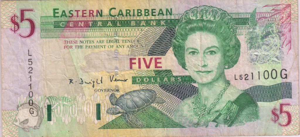 Grenada East Caribbean -5 dollars Vf currency note - KB Coins & Currencies