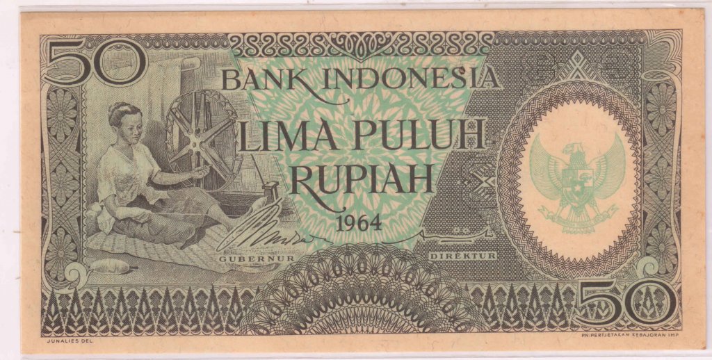 Indonesia 50 rupiah 1964 xf currency note - KB Coins & Currencies