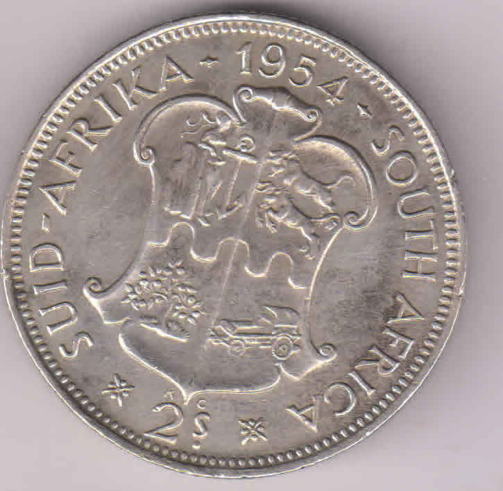 South Africa - 2 Shillings - Elizabeth II 1st portrait , vf silver coin - KB Coins & Currencies