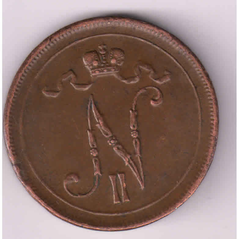 Finland / Russian occupied -Nikolai II , 10 pennia 1915 copper coin ...