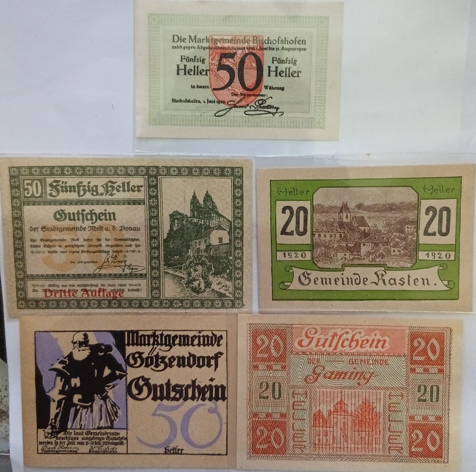 Austria notgeld - 1920 WW I , 5 different xf- unc currency notes R6 ...