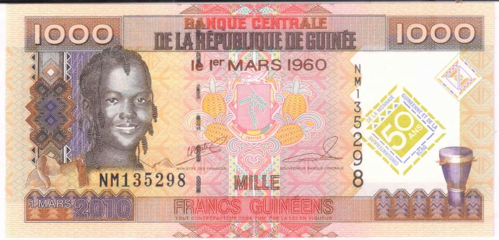 Guinea - 50th Anniversary of Central Bank and Guinean 1000 francs 2010 ...