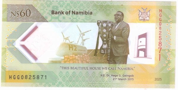 Namibia - Hage Geingob ,60 nad 2025 unc polymer currency note - KB ...