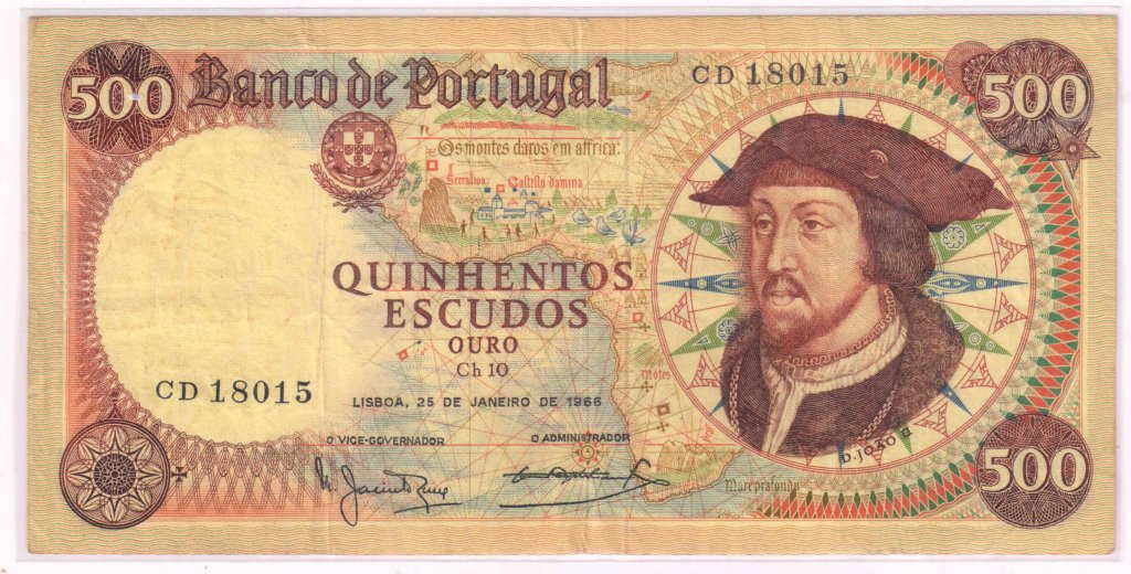 Potuguese 500 escudos 1966 vf currency note - KB Coins & Currencies