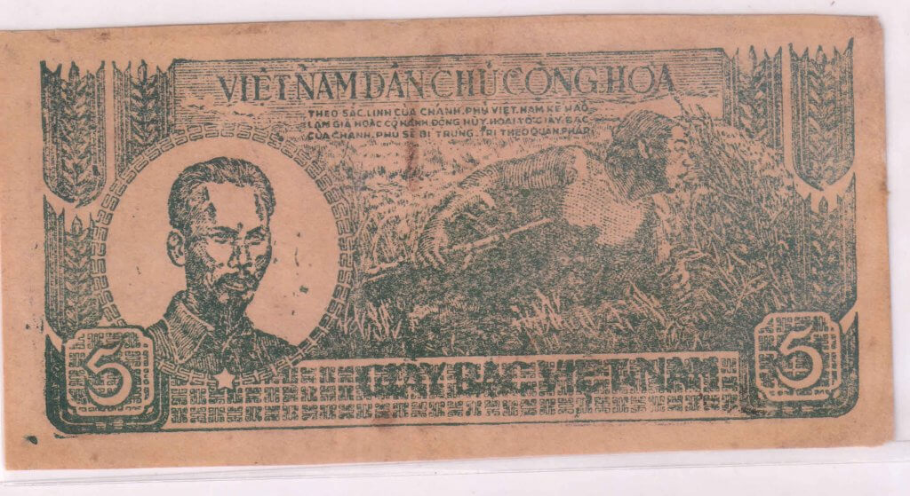 Vietnam Democratic republic - 5 dongs 1946 ( Ho Chi Minh) currency note ...