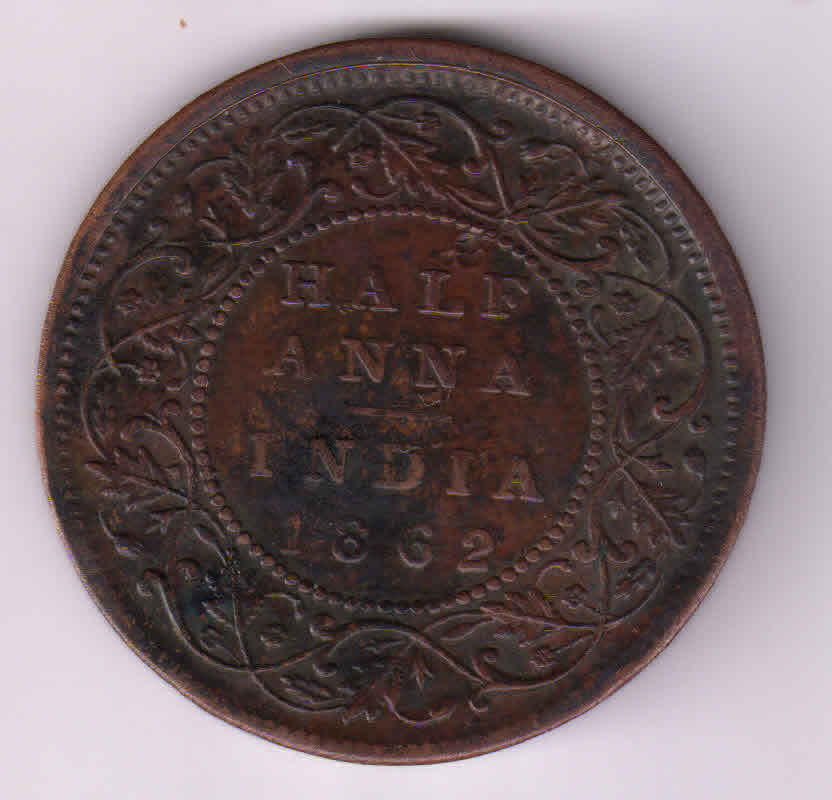India British - 1/2 anna 1862 copper coin - KB Coins & Currencies