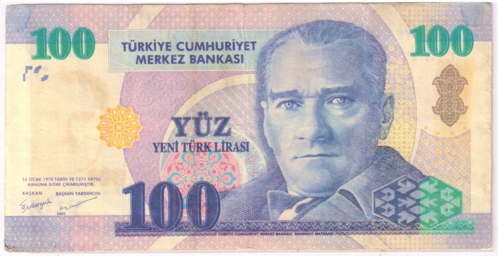 Turkey 100 lirasi 1970 vf currency note - KB Coins & Currencies