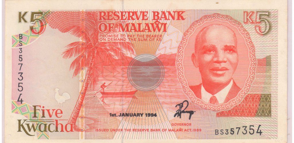 Malawi - 5 kwacha 1989 aunc currency note - KB Coins & Currencies