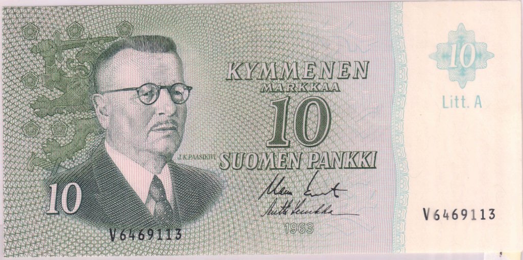 Finland 10 pankki 1963 unc currency note - KB Coins & Currencies