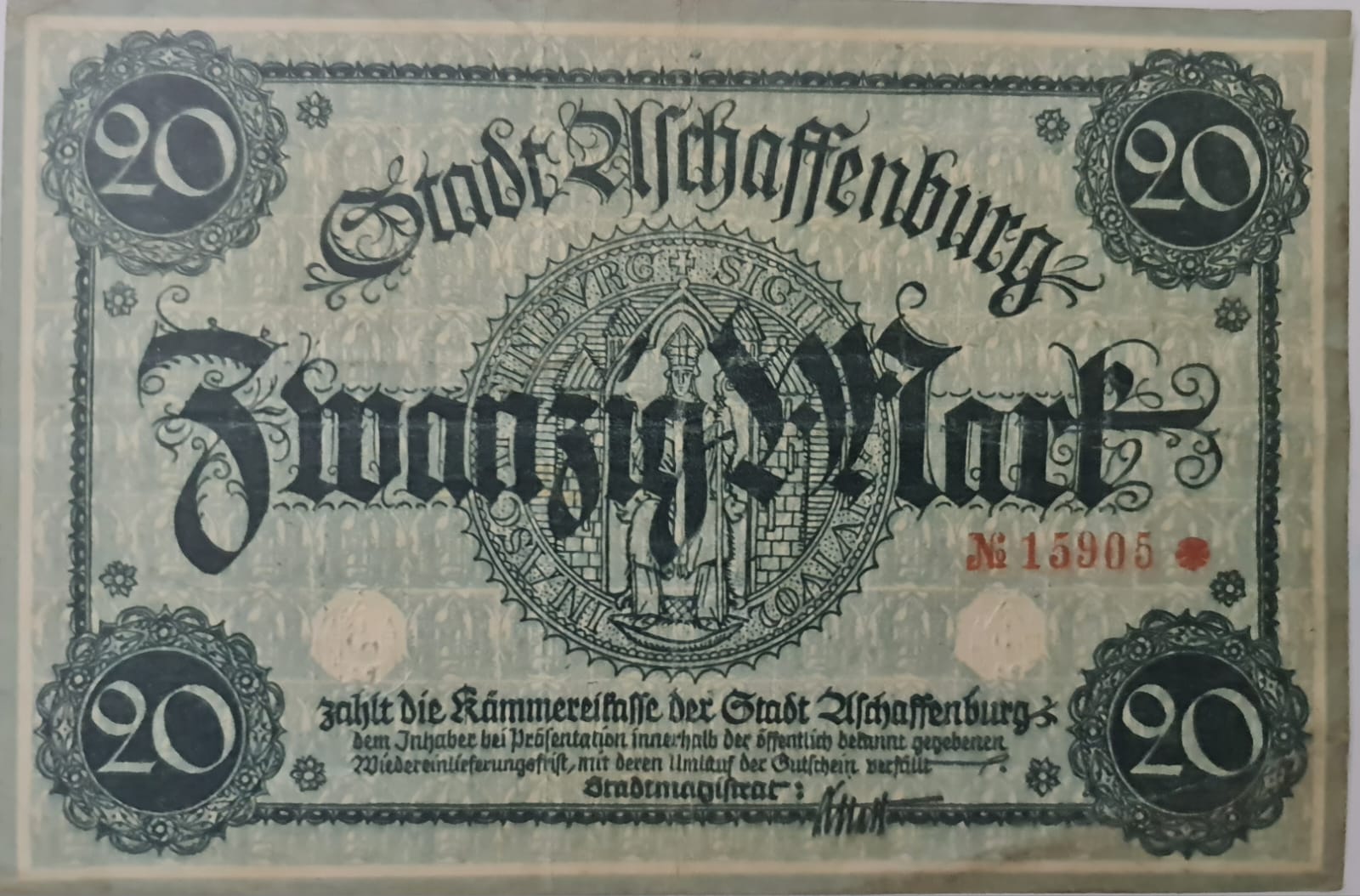 Germany- City of Aschaffenburg (Federal state of Bavaria) 20 marks vf ...
