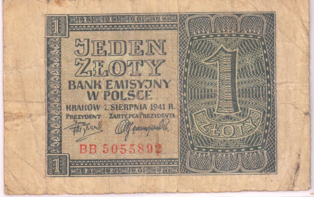 Poland - 1 Zloty 1941 scarce currency note - KB Coins & Currencies
