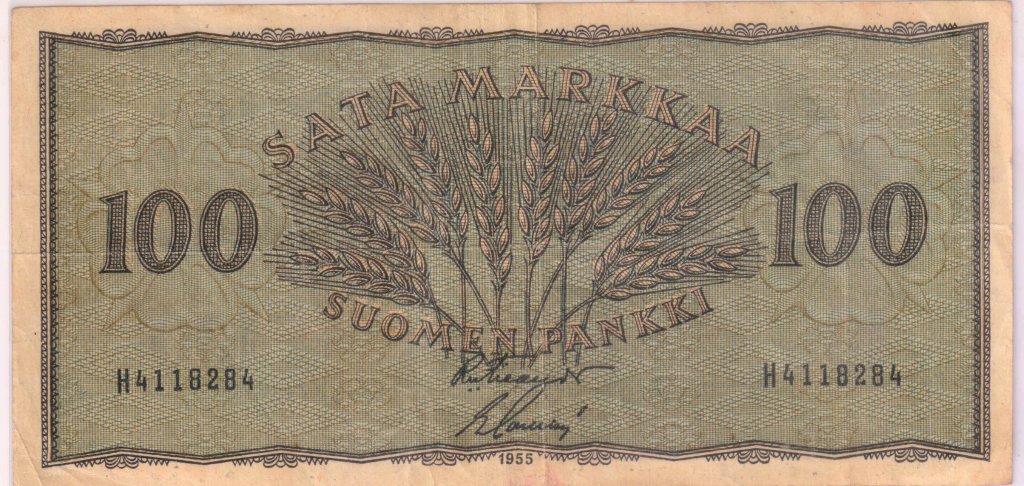 Finland 100 markkaa 1955 vf scarce currency note - KB Coins & Currencies