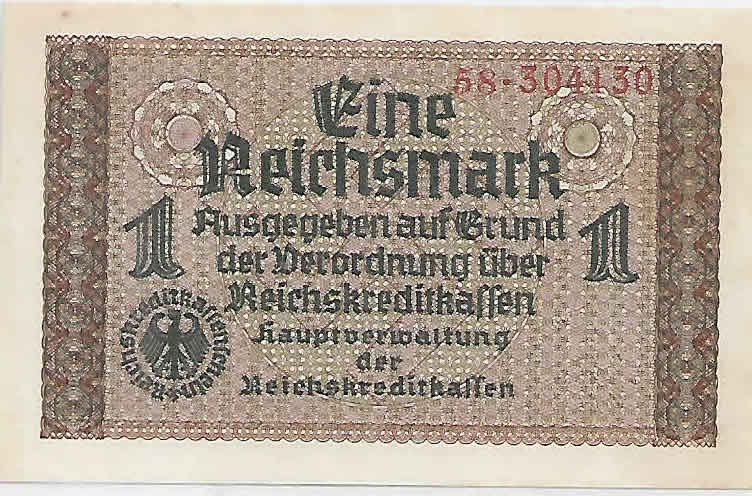 Germany - occupied territories WW II 1 reich mark scarce currency note ...