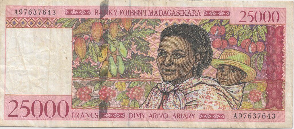 MADAGASCAR - 25000 francs 1998 VF+ currency note - KB Coins & Currencies