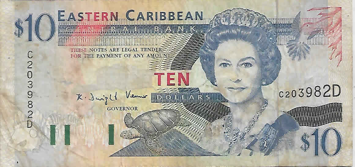 Dominica - East Caribbean - 10 $ 1993 vf currency note - KB Coins ...