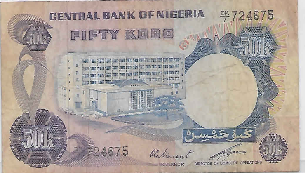 Nigeria 50 kobo vf currency note - KB Coins & Currencies