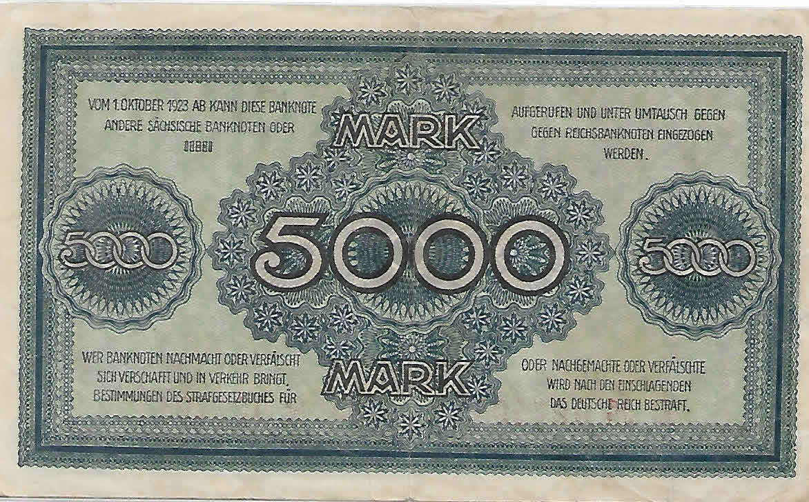 Germany Federal state of Saxony 5 000 000 marks 1923 vf currency note ...