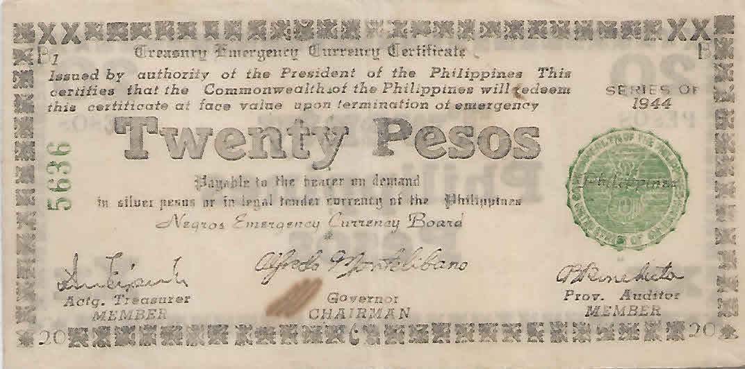 Negros / Philippines - 20 pesos 1944 xf currency note - KB Coins ...