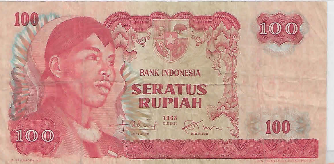Indonesia 100 rupiah 1965 vf currency note - KB Coins & Currencies