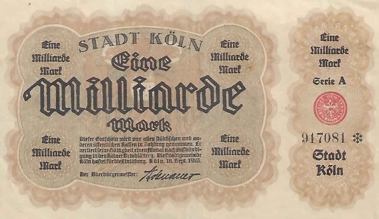Germany / City of Cologne (notgeld) (Prussian province of Rhine) 1 000 ...