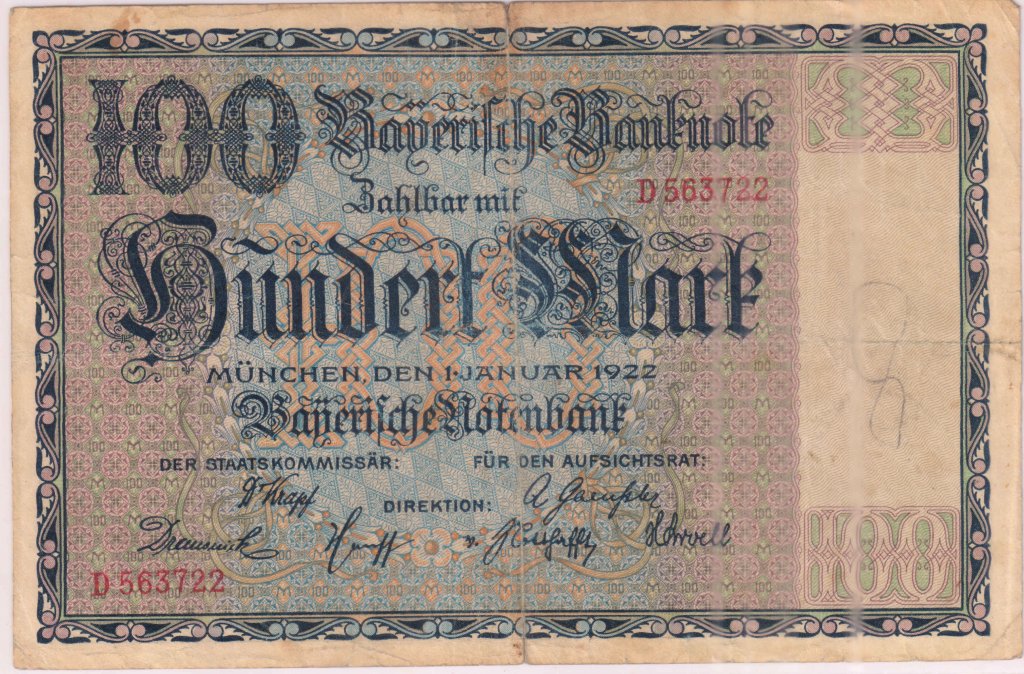 Bavaria / German state - 100 marks 1922 vf currency note - KB Coins ...