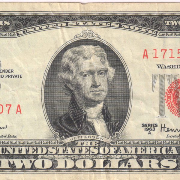 Usa - 2 dollars red serial number 1963 vf+ currency note - KB Coins ...
