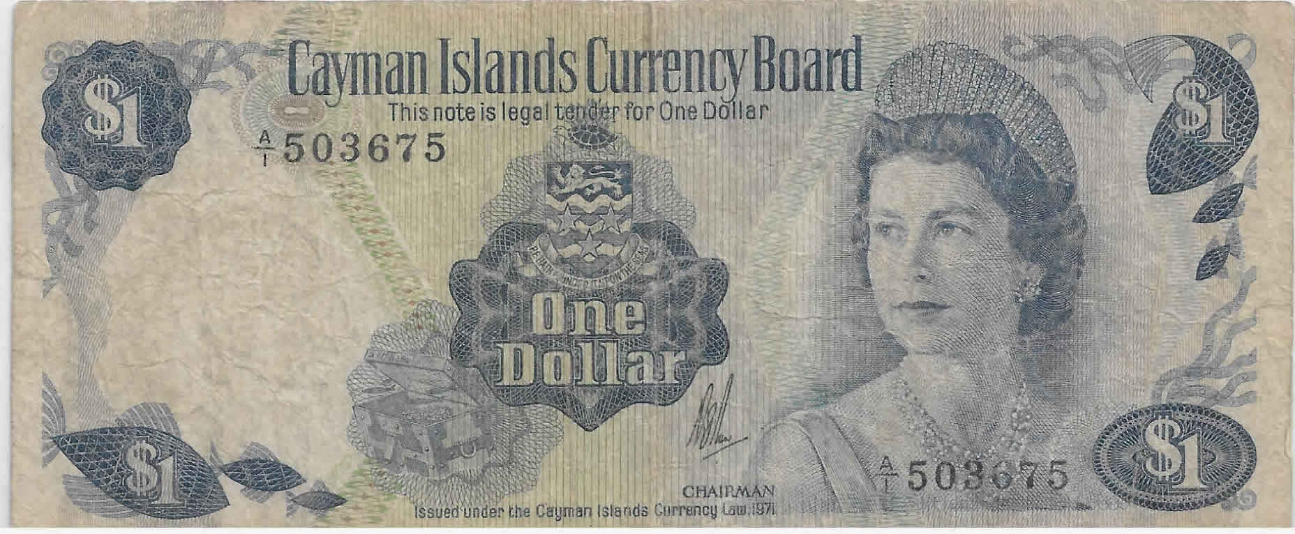 Cayman – 1 dollar 1971 vf currency note - KB Coins & Currencies