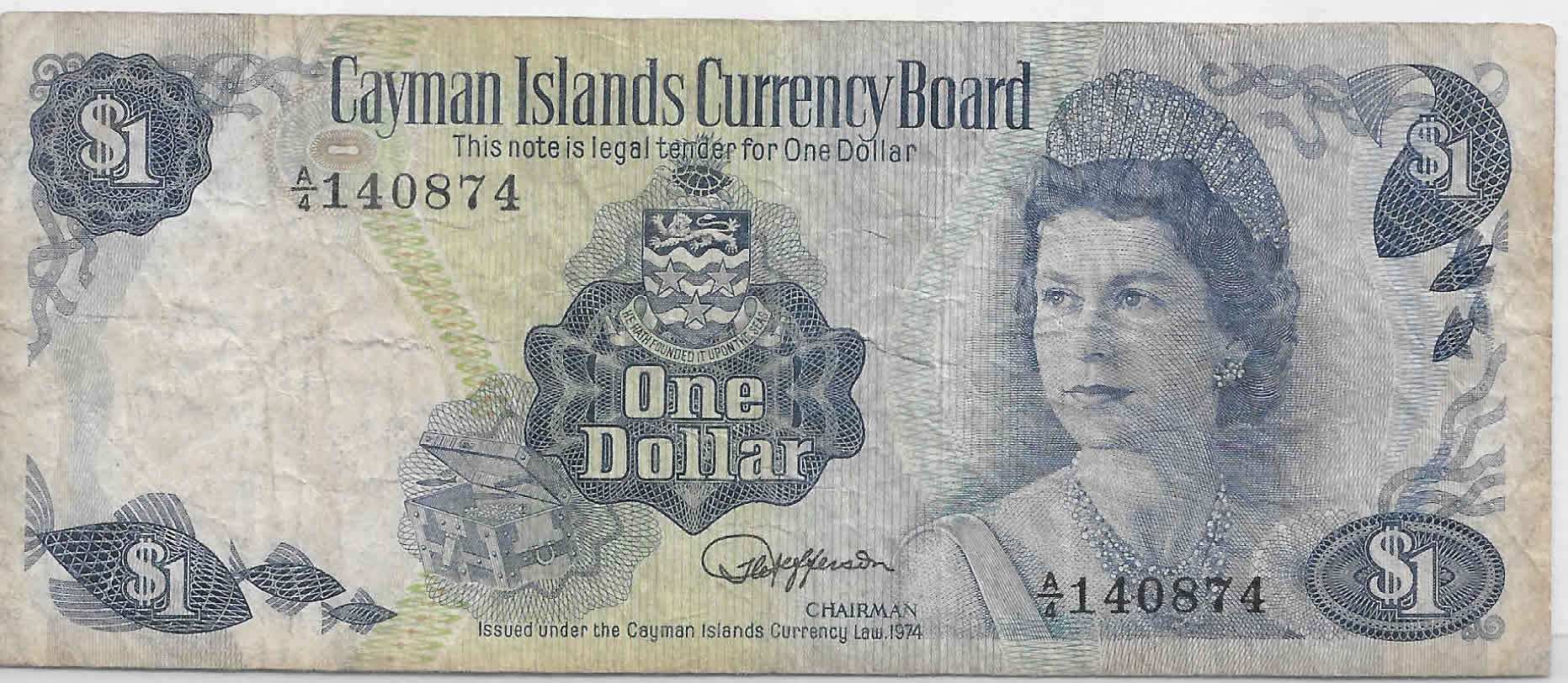 Cayman – 1 dollar 1971 vf currency note - KB Coins & Currencies